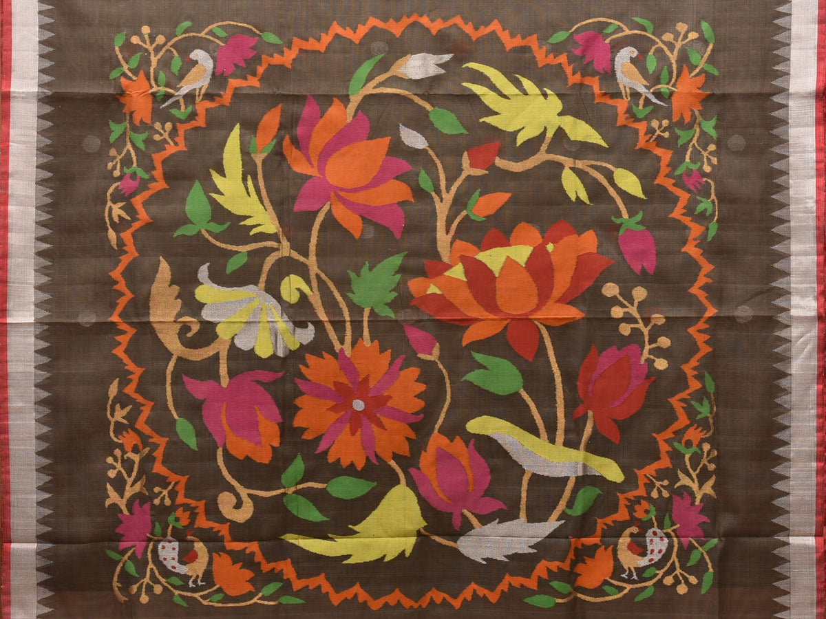 Khaki Khadi Cotton Handloom Saree with Circle Lotus Pallu Design kh058 ...