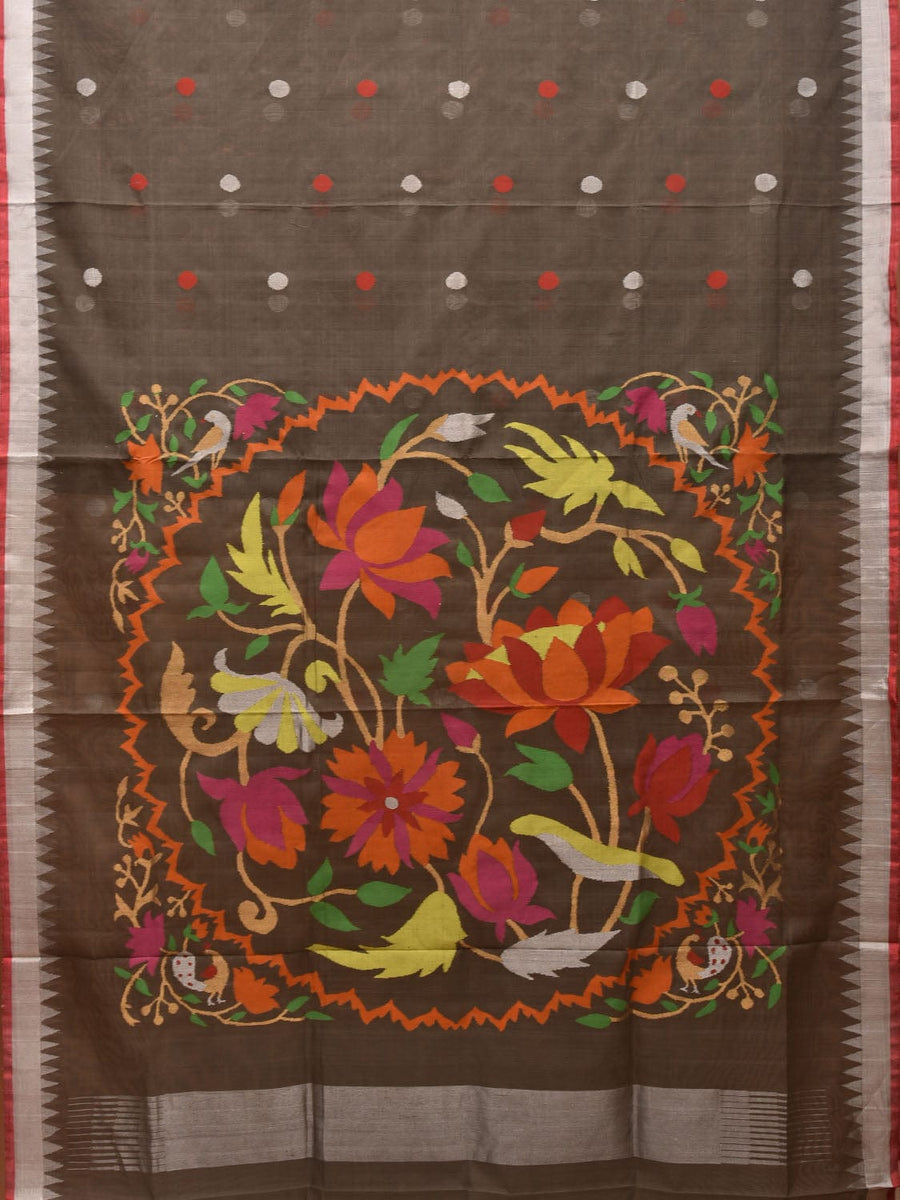 Khaki Khadi Cotton Handloom Saree with Circle Lotus Pallu Design kh058 ...