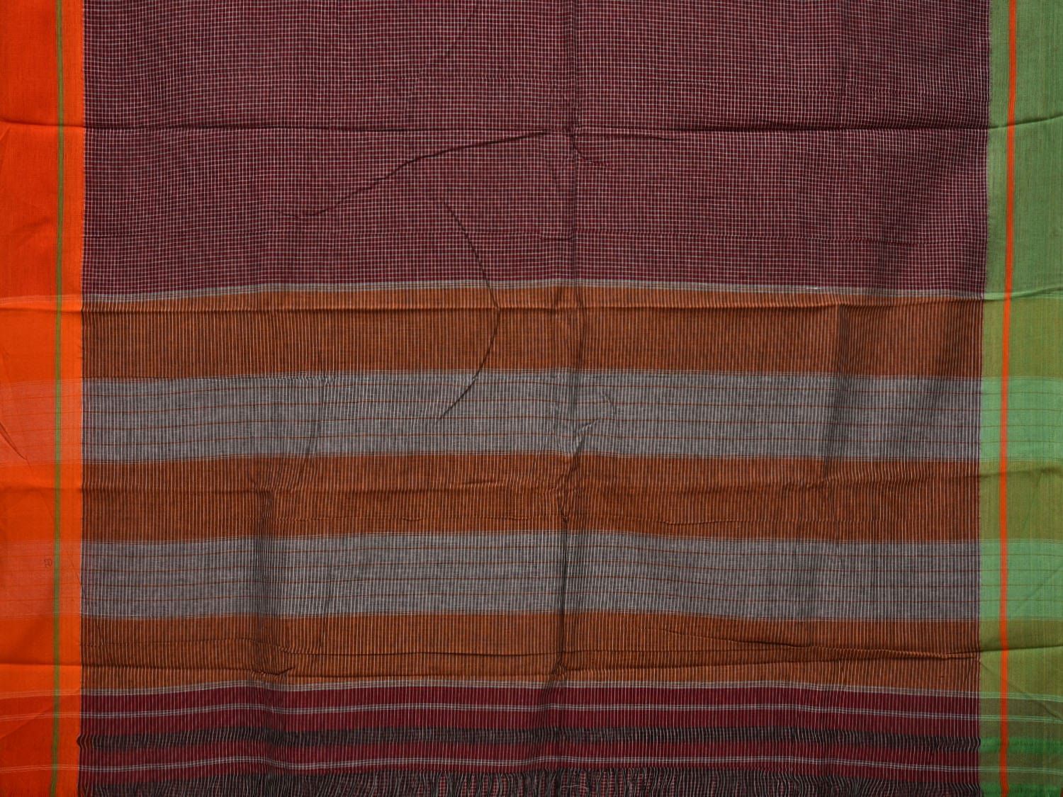 Maroon ilkal Cotton Handloom Saree with Checks and Ganga-Jamuna Border ...