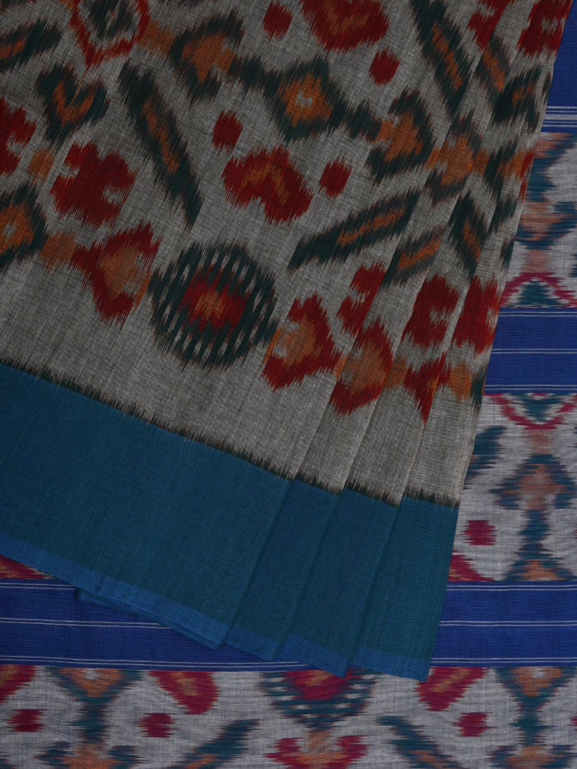 Multicolor Pochampally Ikat Cotton Handloom Saree with All Over Grill ...