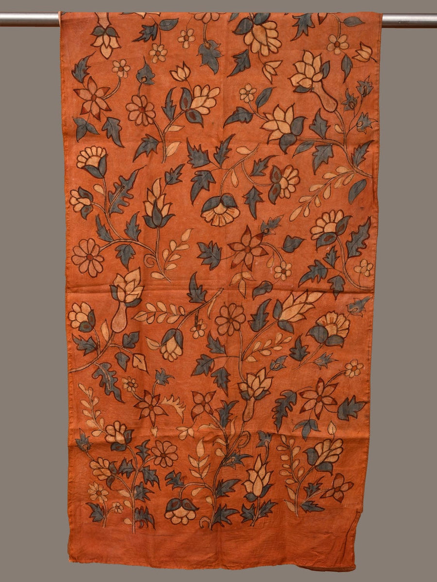 Orange Kalamkari Hand Painted Sico Stole with Floral Design ds3145 – Uppada