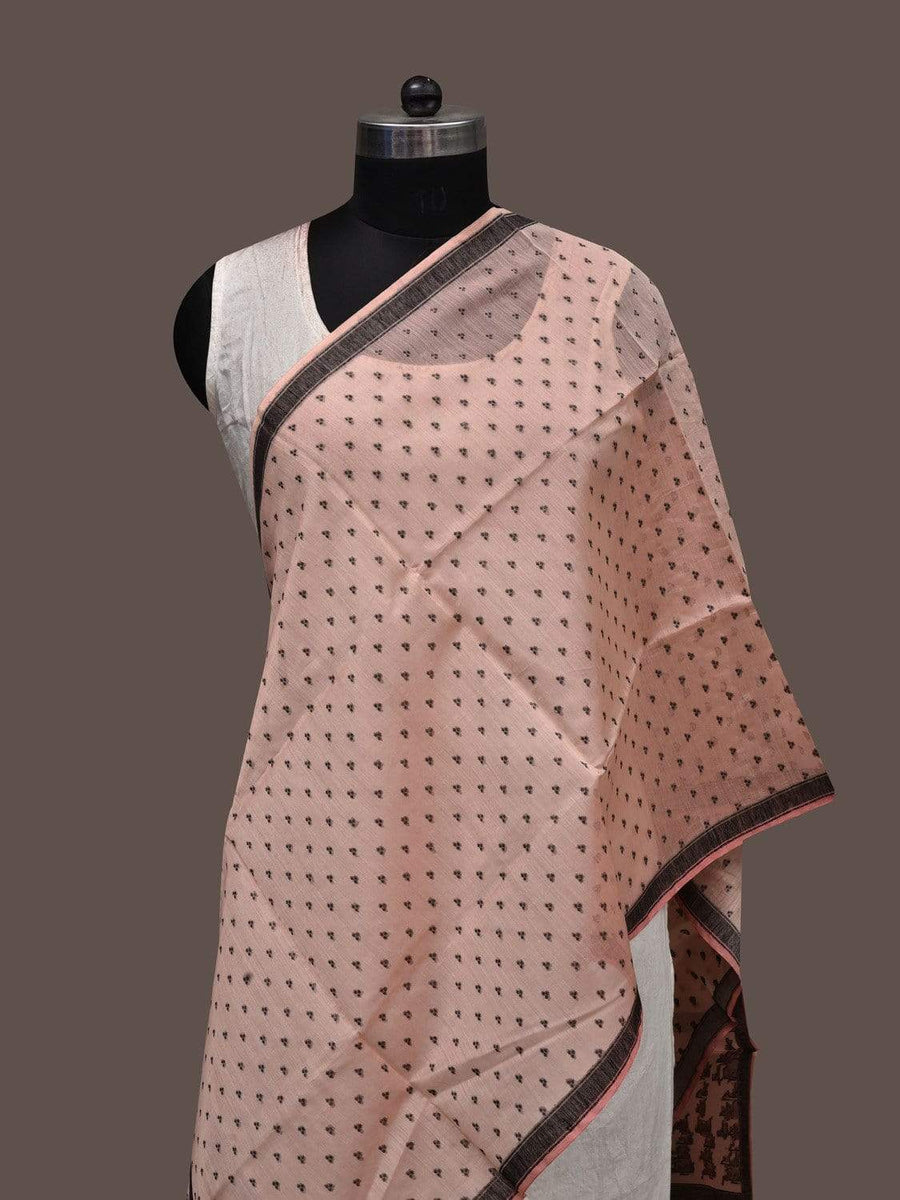 Peach Banaras Cotton Silk Handloom Stole with Small Body Butas Design ...