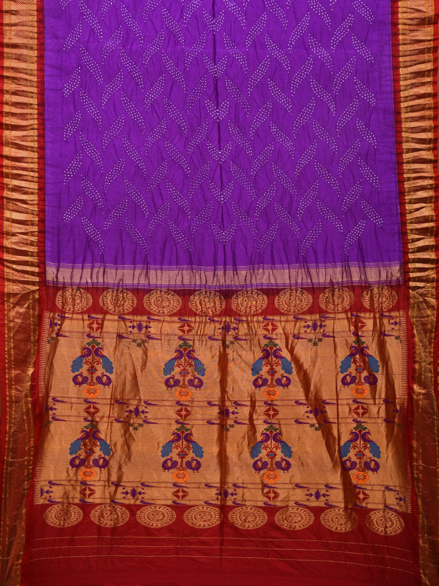 Purple Bandhani Paithani Silk Handloom Saree with Pallu Design bn0432 ...