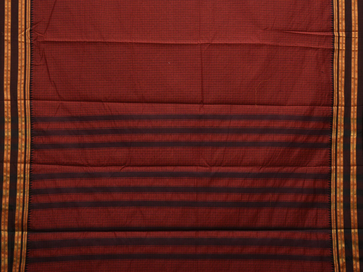 Rust Bamboo Cotton Saree with Checks Design bc0075 – Uppada