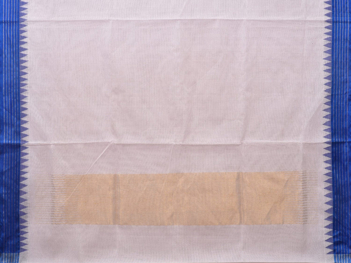 White Khadi Cotton Handloom Plain Saree with Strips and Temple Border ...