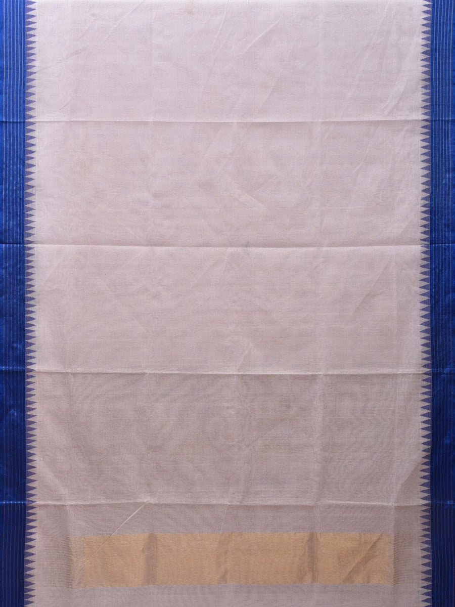 White Khadi Cotton Handloom Plain Saree with Strips and Temple Border ...